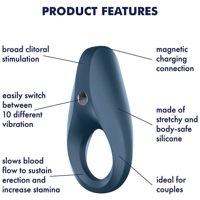 Satisfyer Rocket Ring - vodoodporen vibracijski obroček za penis, ki ga je mogoče polniti (sivo ...