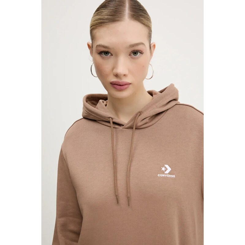 Pulover Converse rjava barva, s kapuco, 10023874-A46 - GLAMI.si